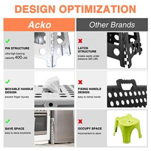 ACKO Folding Step Stool 16 Inch Stool 400 LB Weight Capacity Plastic Foldable Step Stools for Adults and Kids, Folding Stool Suitable for Kitchen, Stepping Stool with Handle Grey Step Stool 1PC