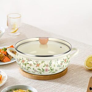 Enamel Stock Pot with Lid, Floral Retro Cooking Pot for Stove Non Stick Soup Pot, Induction Pasta Pot, All Stove Compatible (STYLE1)