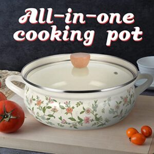 Enamel Stock Pot with Lid, Floral Retro Cooking Pot for Stove Non Stick Soup Pot, Induction Pasta Pot, All Stove Compatible (STYLE1)