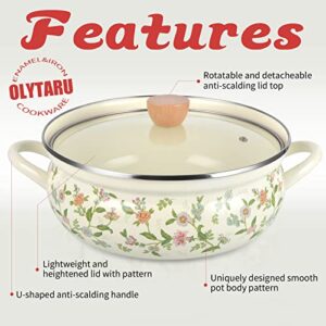 Enamel Stock Pot with Lid, Floral Retro Cooking Pot for Stove Non Stick Soup Pot, Induction Pasta Pot, All Stove Compatible (STYLE1)