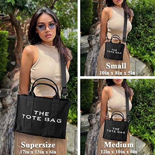 The Tote Bag for Women Crossbody Canvas Tote Bag Traveler Handbag Zipper Canvas Tote Bag A-black