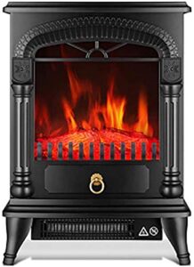 electric fireplace with heater electric stove fireplace heater for living room with realistic burning fire and wood frame effect easy to move indoor and outdoor use black