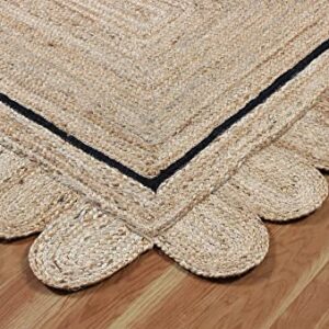 CASAVANI Hand Braided Rag Rug Geometric Beige & Black Jute Rug Best Uses for Hallway Enterway Best Uses for Bedroom,Dining Room,Entertainment Room 4x6 Feet