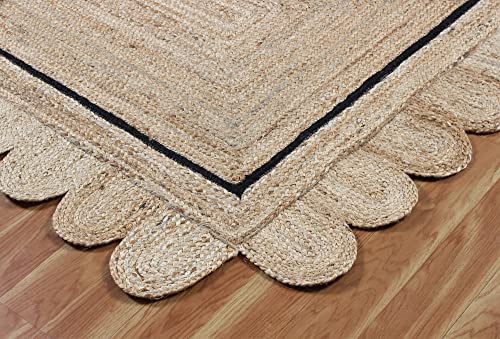 CASAVANI Hand Braided Rag Rug Geometric Beige & Black Jute Rug Best Uses for Hallway Enterway Best Uses for Bedroom,Dining Room,Entertainment Room 4x6 Feet