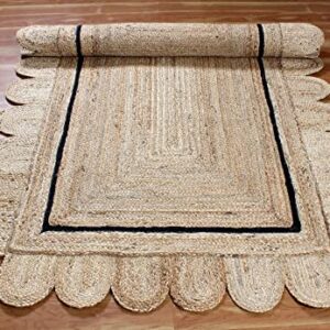 CASAVANI Hand Braided Rag Rug Geometric Beige & Black Jute Rug Best Uses for Hallway Enterway Best Uses for Bedroom,Dining Room,Entertainment Room 4x6 Feet