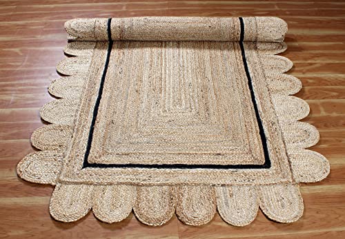 CASAVANI Hand Braided Rag Rug Geometric Beige & Black Jute Rug Best Uses for Hallway Enterway Best Uses for Bedroom,Dining Room,Entertainment Room 4x6 Feet