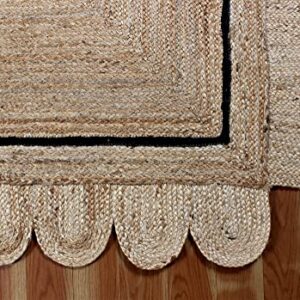 CASAVANI Hand Braided Rag Rug Geometric Beige & Black Jute Rug Best Uses for Hallway Enterway Best Uses for Bedroom,Dining Room,Entertainment Room 4x6 Feet