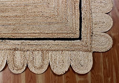 CASAVANI Hand Braided Rag Rug Geometric Beige & Black Jute Rug Best Uses for Hallway Enterway Best Uses for Bedroom,Dining Room,Entertainment Room 4x6 Feet