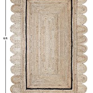 CASAVANI Hand Braided Rag Rug Geometric Beige & Black Jute Rug Best Uses for Hallway Enterway Best Uses for Bedroom,Dining Room,Entertainment Room 4x6 Feet