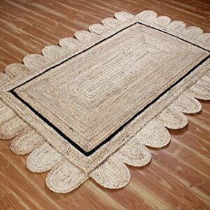 CASAVANI Hand Braided Rag Rug Geometric Beige & Black Jute Rug Best Uses for Hallway Enterway Best Uses for Bedroom,Dining Room,Entertainment Room 4x6 Feet