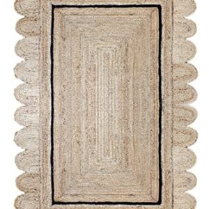 CASAVANI Hand Braided Rag Rug Geometric Beige & Black Jute Rug Best Uses for Hallway Enterway Best Uses for Bedroom,Dining Room,Entertainment Room 4x6 Feet