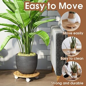 FILWH Plant Caddy 13 Inch Bamboo Plant Stand Indoor Outdoor 2 Pack Plant Pulley with 360° Lockable Caster Wheels Flower Pot Plant Shelf Corner Display Rack for Balcony Garden Patio(Natural)