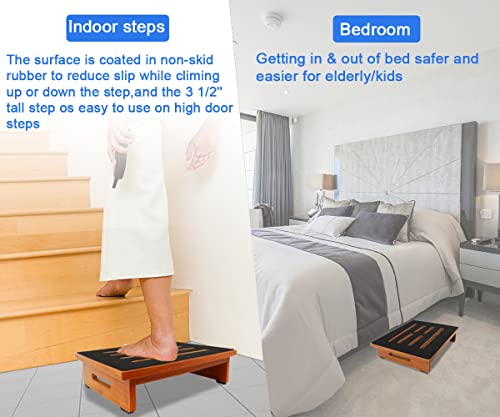 One Step Stool for Adults Seniors With Non-Slip Rubber Stepping Surface, Indoor Outdoor Platform Step Stools, 450 Ib Portable Single Wooden Riser for Bathroom,Kitchen,Bedside,and Kids Support(Natural)