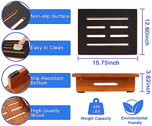 One Step Stool for Adults Seniors With Non-Slip Rubber Stepping Surface, Indoor Outdoor Platform Step Stools, 450 Ib Portable Single Wooden Riser for Bathroom,Kitchen,Bedside,and Kids Support(Natural)