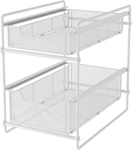 leayan under sink storage cabinet organizer drawer, under sink organizers and storage 2-tier under cabinet bathroom organizer sliding drawer under sink rack shelf, white 40x27x40cm