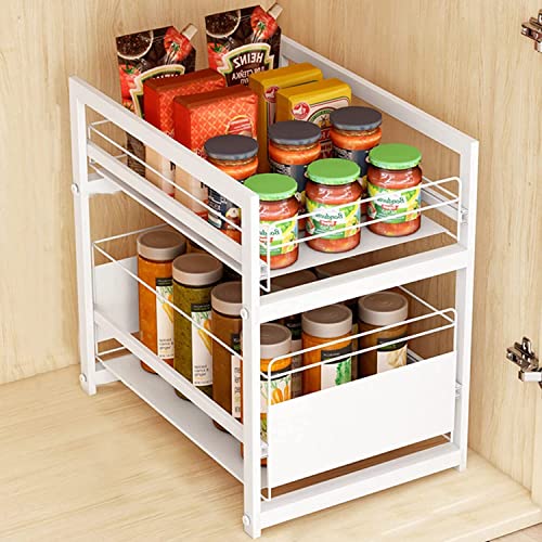 LEAYAN Under Sink Storage Rack, 2 Tier Under Cabinet Storage Rack for Laundry Kitchen Bathroom Under Sink Organizer Under Sink Rack Shelf, White 40x20x35cm