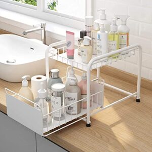 leayan multifunctional under sink storage metal storage drawer,telescopic sliding drawer,sliding rack with spice dividers,shower,pantry,kitchen,bathroom,under sink rack shelf, white short large