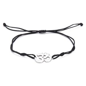 eueavan hindu om ohm aum sanskrit symbols spiritual bracelet luck couple charm jade thread bangle yoga amulet anklets jewelry accessories (black)