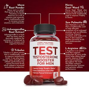 Testosterone Booster For Men Gummies - Male Enhancement, Boosts Energy, & Optimizes Physical Performance. Formulated with Tribulus, Horny Goat Weed, Saw Palmetto, Maca Root & More - 60 Gummies