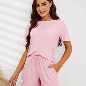 HEARTNICE Pajamas Set for Women Soft Shorts Lounge Sets Short Sleeve Sleepwear Summer PJ 2 Piece(Dusty Pink, L)