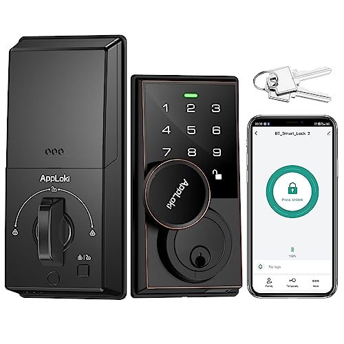 AppLoki Smart Lock, Keyless Entry Door Lock with Bluetooth/Alexa Voice Control, Touchscreen Keypad Deadbolt Lock with APP, E-Key, Code, Key, Auto-Lock, Front Door Lock for Home Apartment Hotel