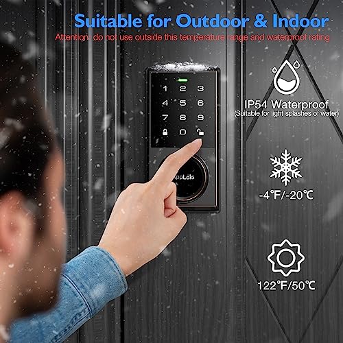 AppLoki Smart Lock, Keyless Entry Door Lock with Bluetooth/Alexa Voice Control, Touchscreen Keypad Deadbolt Lock with APP, E-Key, Code, Key, Auto-Lock, Front Door Lock for Home Apartment Hotel