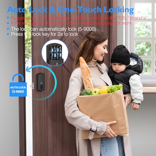 AppLoki Smart Lock, Keyless Entry Door Lock with Bluetooth/Alexa Voice Control, Touchscreen Keypad Deadbolt Lock with APP, E-Key, Code, Key, Auto-Lock, Front Door Lock for Home Apartment Hotel