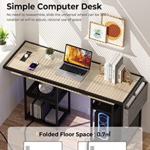 55" L Shaped Computer Desk with Power Outlets for Home Office Desks, Wooden Gaming Desk with Storage Shelves/Bag, Modern Simple Corner Desk for Small Space Student Study Writing L Shaped Desk, Oak