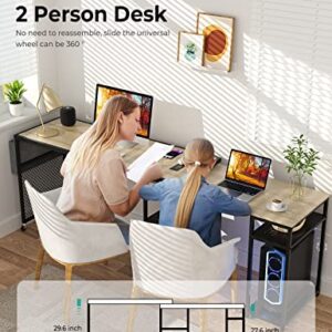 55" L Shaped Computer Desk with Power Outlets for Home Office Desks, Wooden Gaming Desk with Storage Shelves/Bag, Modern Simple Corner Desk for Small Space Student Study Writing L Shaped Desk, Oak