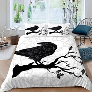 quilt cover twin size viking crow 3d bedding sets odin's raven duvet cover breathable hypoallergenic stain wrinkle resistant microfiber with zipper closure,beding set with 2 pillowcase