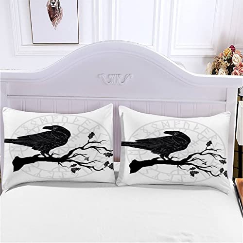 Quilt Cover Twin Size Viking Crow 3D Bedding Sets Odin's Raven Duvet Cover Breathable Hypoallergenic Stain Wrinkle Resistant Microfiber with Zipper Closure,beding Set with 2 Pillowcase