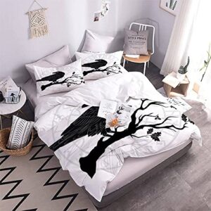 Quilt Cover Twin Size Viking Crow 3D Bedding Sets Odin's Raven Duvet Cover Breathable Hypoallergenic Stain Wrinkle Resistant Microfiber with Zipper Closure,beding Set with 2 Pillowcase