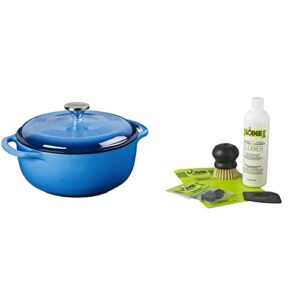 lodge ec4d33 enameled cast iron dutch oven, 4.5-quart, caribbean blue & enameled cast iron & ceramic stoneware care kit