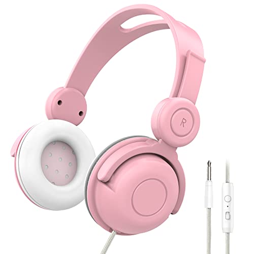 Kids Headphones with Microphone, Kids Headphones with Safe Volume 85db Limited-Shareport, Wired Headphones for Kids/Teens/Boys/Girls, Over Ear Kids Headphones for School/Travel/iPad/Phone/Tablet, Pink