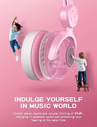 Kids Headphones with Microphone, Kids Headphones with Safe Volume 85db Limited-Shareport, Wired Headphones for Kids/Teens/Boys/Girls, Over Ear Kids Headphones for School/Travel/iPad/Phone/Tablet, Pink