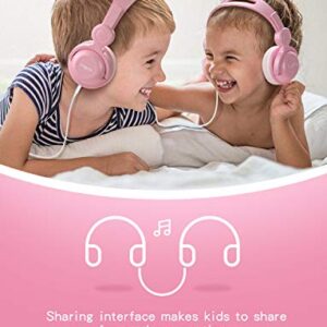 Kids Headphones with Microphone, Kids Headphones with Safe Volume 85db Limited-Shareport, Wired Headphones for Kids/Teens/Boys/Girls, Over Ear Kids Headphones for School/Travel/iPad/Phone/Tablet, Pink