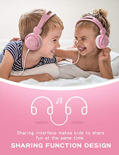 Kids Headphones with Microphone, Kids Headphones with Safe Volume 85db Limited-Shareport, Wired Headphones for Kids/Teens/Boys/Girls, Over Ear Kids Headphones for School/Travel/iPad/Phone/Tablet, Pink