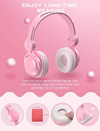 Kids Headphones with Microphone, Kids Headphones with Safe Volume 85db Limited-Shareport, Wired Headphones for Kids/Teens/Boys/Girls, Over Ear Kids Headphones for School/Travel/iPad/Phone/Tablet, Pink