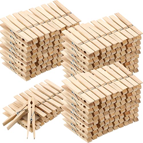 Marsui 200 Pcs Large Clothes Pins Wooden Clothespins 4 Inch Wood Clothes Pins Heavy Duty Outdoor for Outside Hanging Clothes Laundry DIY Craft Pictures Photos (Natural Color)