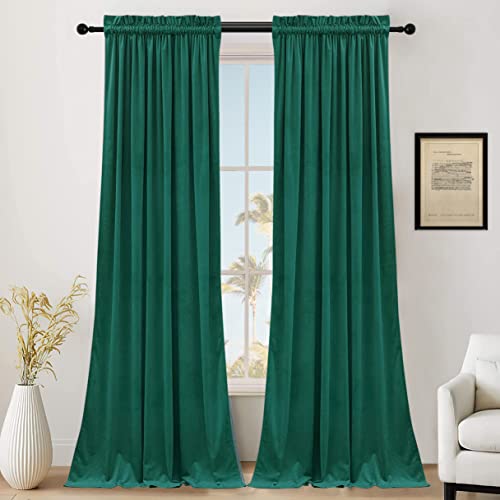 SMILETIME Emerald Green 95in Long Velvet Curtains with Rod Pocket Thermal Insulated Soft Privacy Room Darkening Velvet Drapes for Bedroom and Living Room, Set of 2 Panels, 42 x 95 Inches Long