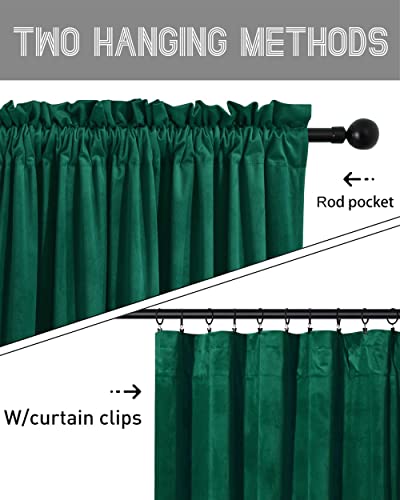 SMILETIME Emerald Green 95in Long Velvet Curtains with Rod Pocket Thermal Insulated Soft Privacy Room Darkening Velvet Drapes for Bedroom and Living Room, Set of 2 Panels, 42 x 95 Inches Long