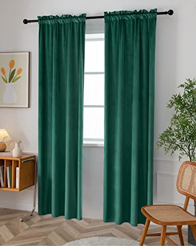 SMILETIME Emerald Green 95in Long Velvet Curtains with Rod Pocket Thermal Insulated Soft Privacy Room Darkening Velvet Drapes for Bedroom and Living Room, Set of 2 Panels, 42 x 95 Inches Long