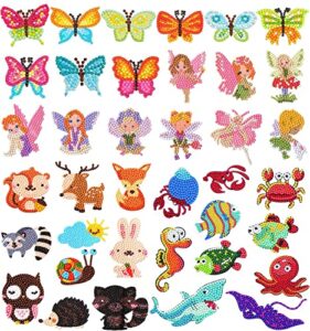 ddyunly 5d diamond painting sticker kits for kids, 38 pcs cartoon diy diamond art animal sticker for girls boys beginner diamond painting kits, cute digital diamond paint for children