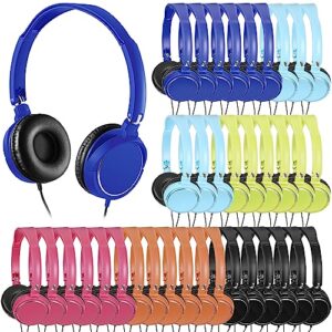 48 pack classroom headphones bulk students headphones with microphone kids earphones for school, adjustable over ear headphones set earbuds wire headphones for school students kids (multi colors)