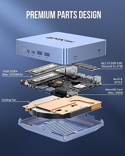 GMKtec Mini PC Windows11 Pro, AMD Ryzen 7 5800U(1.9-4.4GHz) Mini Desktop Computers, 16GB DDR4 512GB M.2 2282 PCIe SSD, Micro PC with Dual 4K@60Hz HDMI, WiFi 6E,BT5.2, Type-C for Gaming Business Home