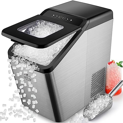 Zulay 3X Size Soft Ice Maker with Water Line Hook Up - Extra Large Storage, 16 Cups of Chewable Ice with No Waiting - Self-Cleaning Pebble Ice Makers - Stainless Steel Sonic Nugget Ice Maker