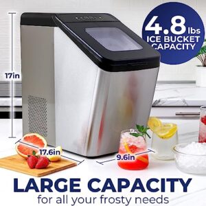 Zulay 3X Size Soft Ice Maker with Water Line Hook Up - Extra Large Storage, 16 Cups of Chewable Ice with No Waiting - Self-Cleaning Pebble Ice Makers - Stainless Steel Sonic Nugget Ice Maker