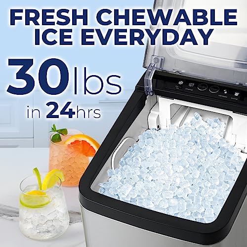 Zulay 3X Size Soft Ice Maker with Water Line Hook Up - Extra Large Storage, 16 Cups of Chewable Ice with No Waiting - Self-Cleaning Pebble Ice Makers - Stainless Steel Sonic Nugget Ice Maker