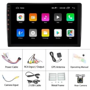 (2GB+32GB) Android 11 Car Stereo Double Din 10.1 Inch Touch Screen Car Radio GPS Navigation Bluetooth FM Radio Support WiFi Mirror Link for Android/iOS Phone + Dual USB Input & 12 LEDs Backup Camera