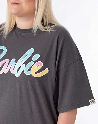 Barbie Oversized T-Shirt Dress Ladies Womens | Adults Pastel Rainbow Logo Short Sleeve Outfit | Charcoal Grey Gifts